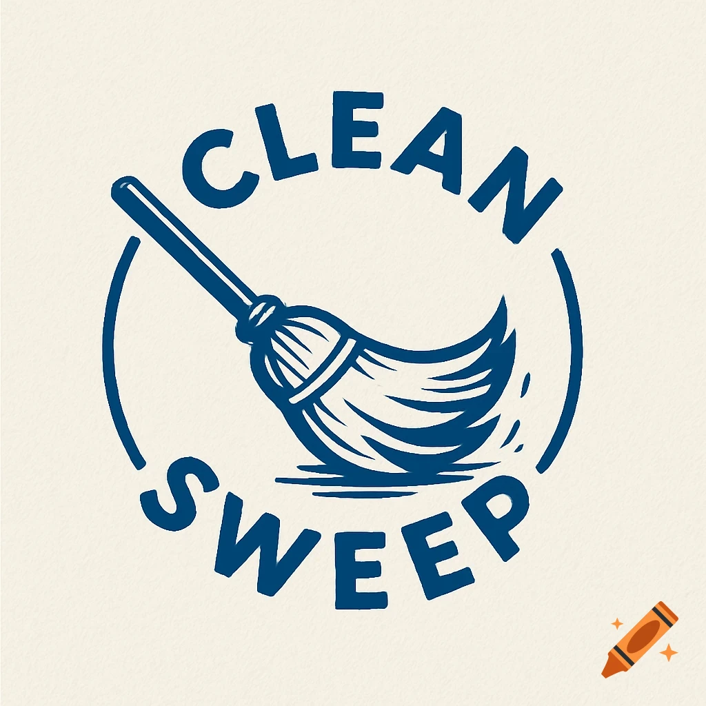 Blue logo with a broom and the text CLEAN SWEEP. on Craiyon