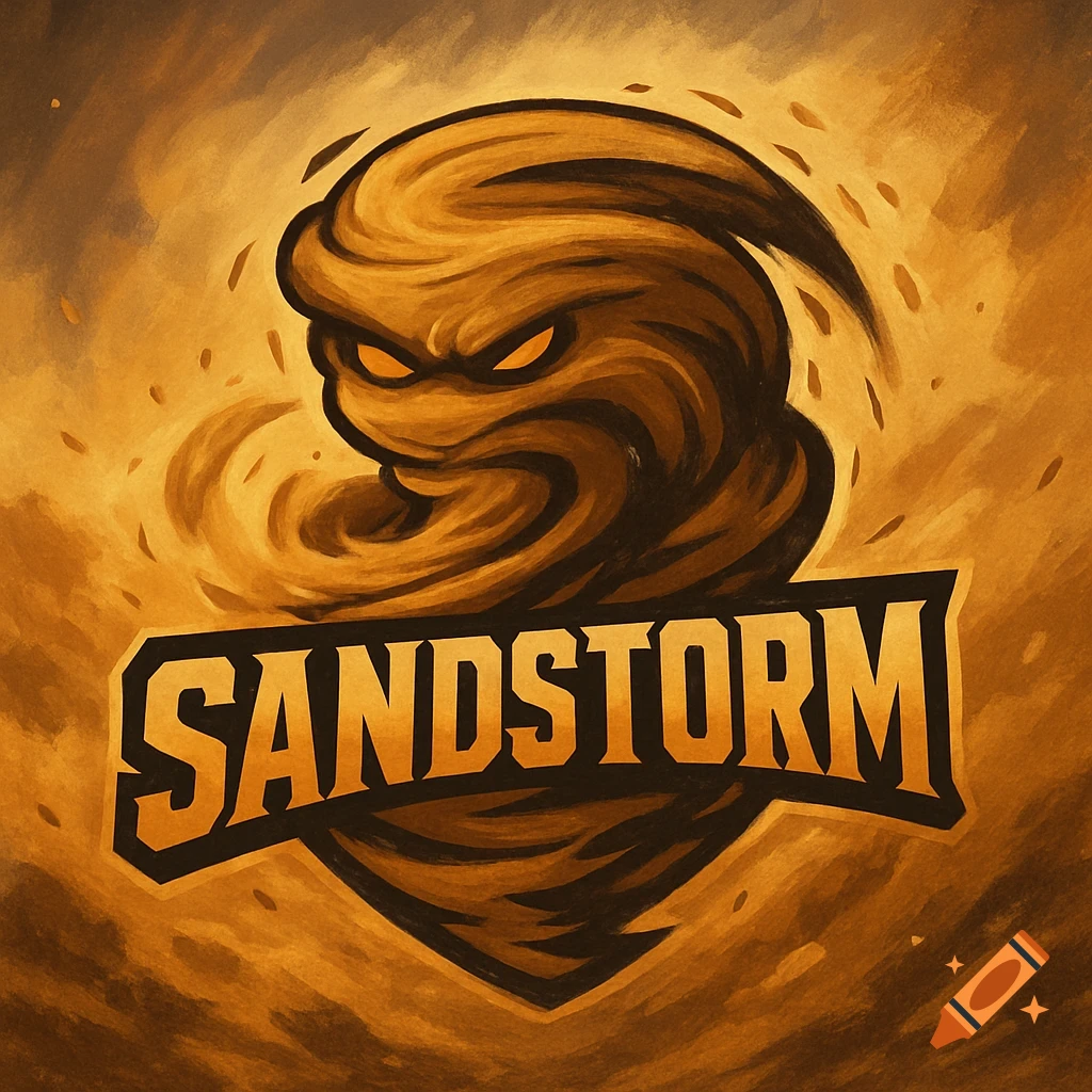 A sports logo featuring a stylized sandstorm creature and the word ...