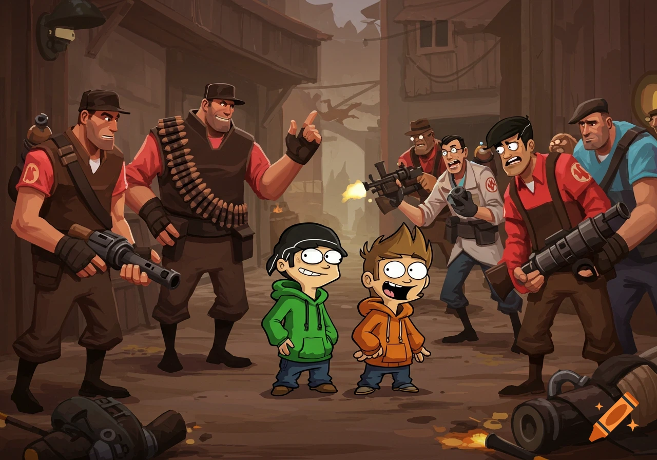 Cartoon crossover of Team Fortress 2 mercenaries and Eddsworld ...