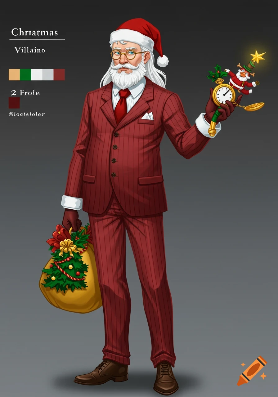 Illustration of a thin male villain Santa Claus in a red pinstripe suit ...
