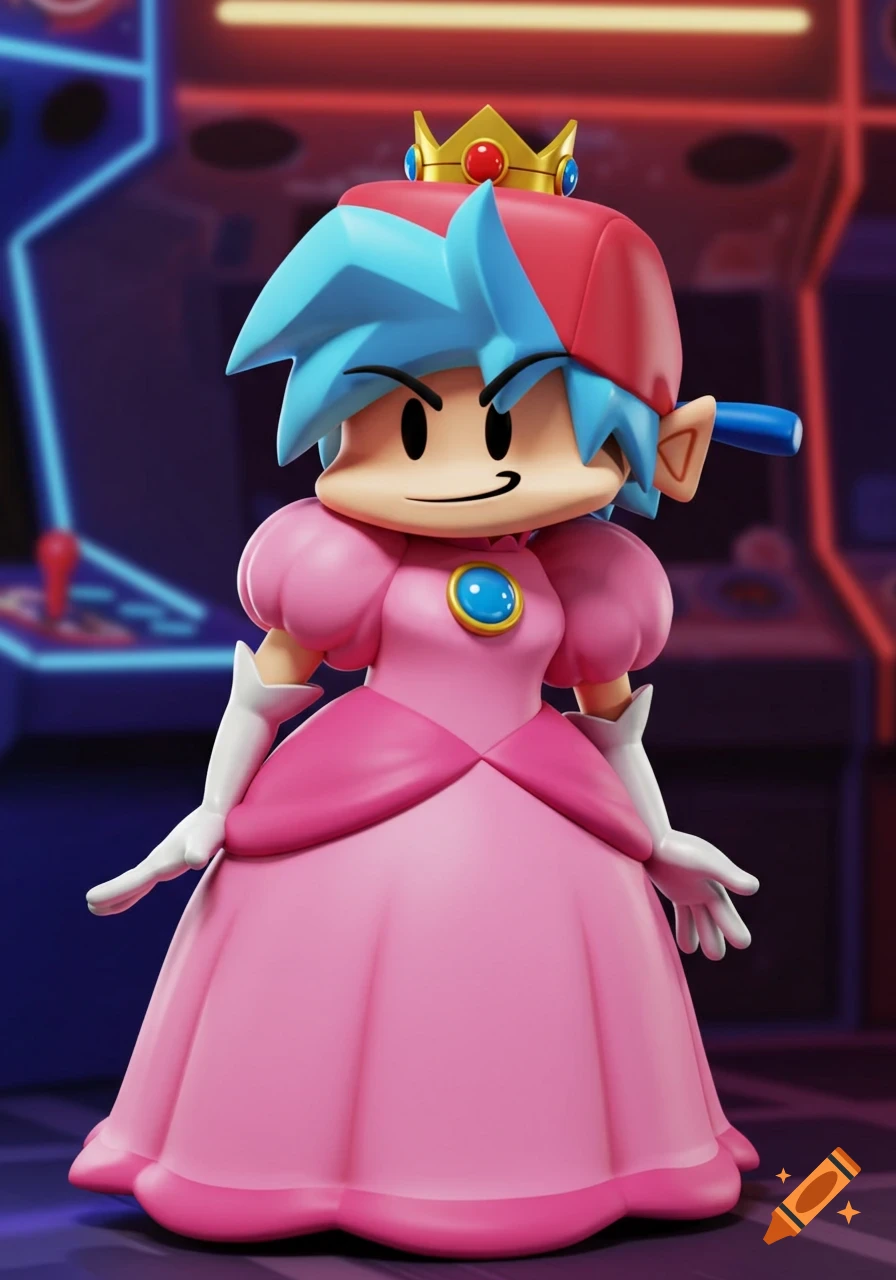 Boyfriend from Friday Night Funkin in a Princess Peach dress and crown ...