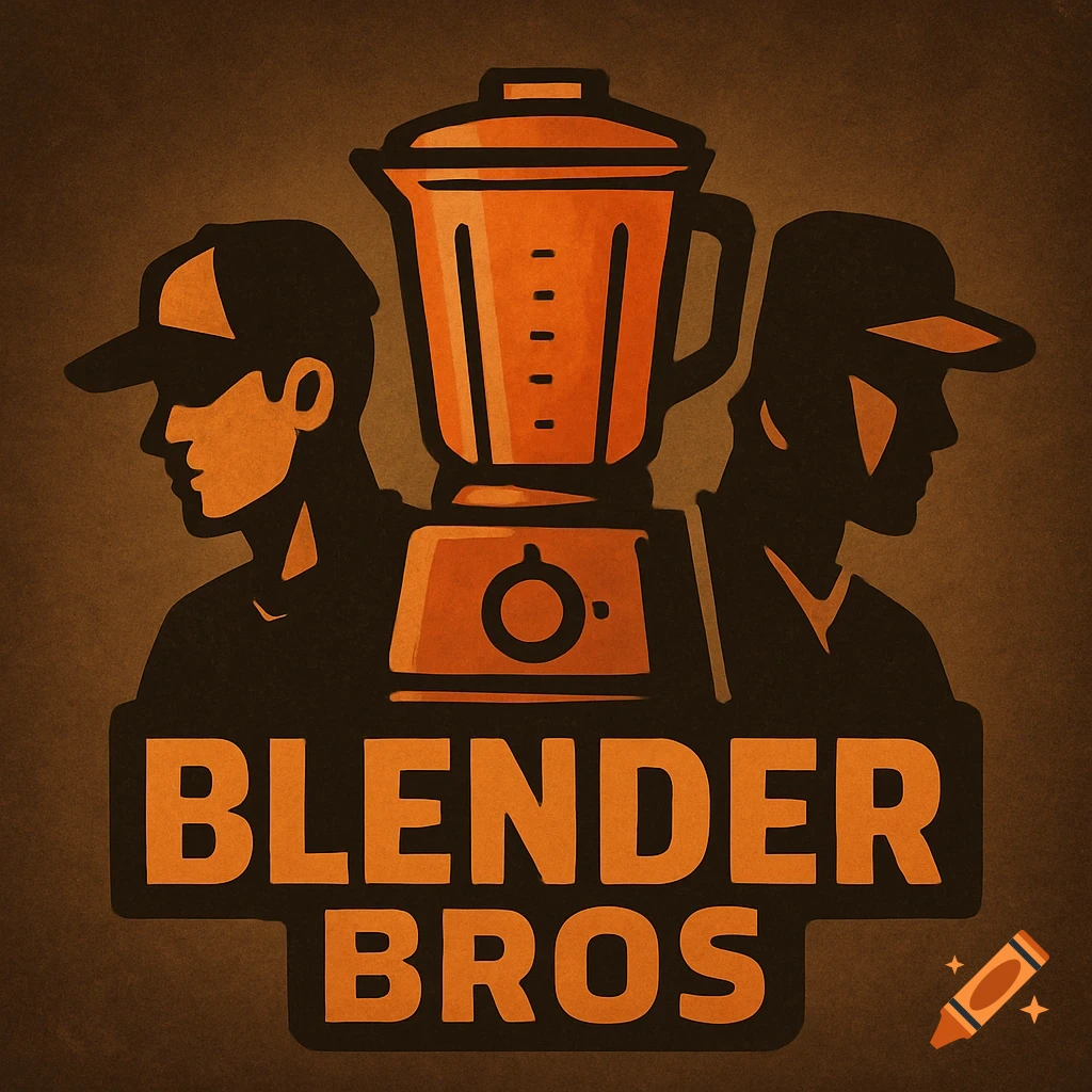Logo for Blender Bros featuring a blender and two stylized figures on Craiyon