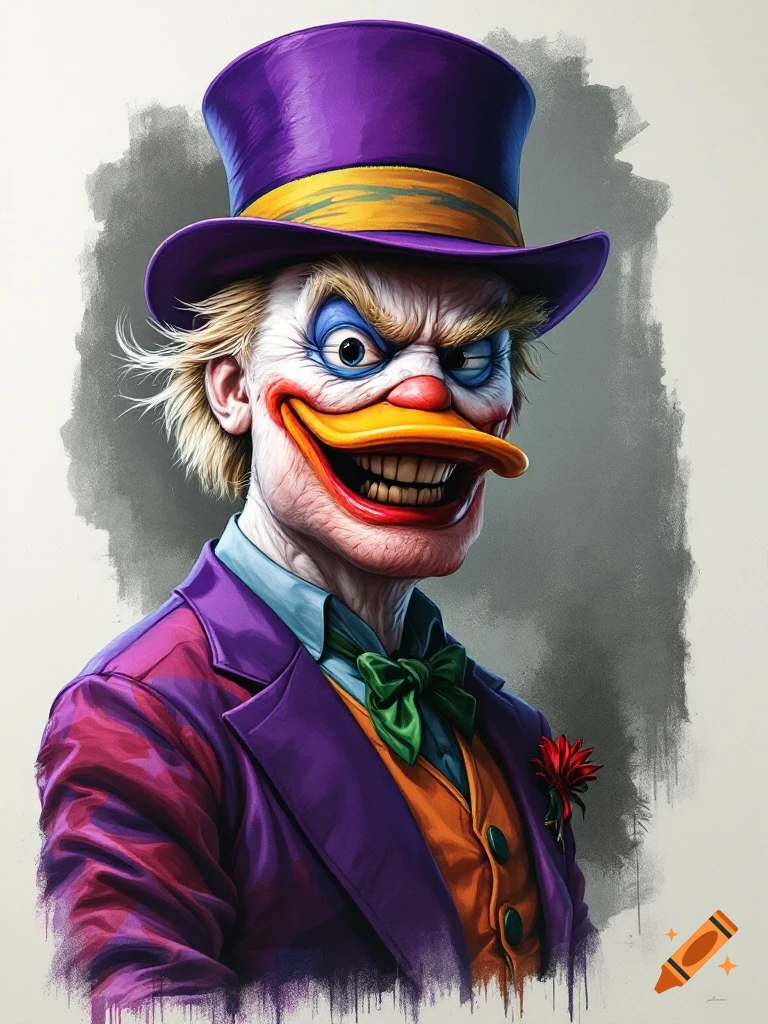 Illustration of a character combining Donald Duck and the Joker ...