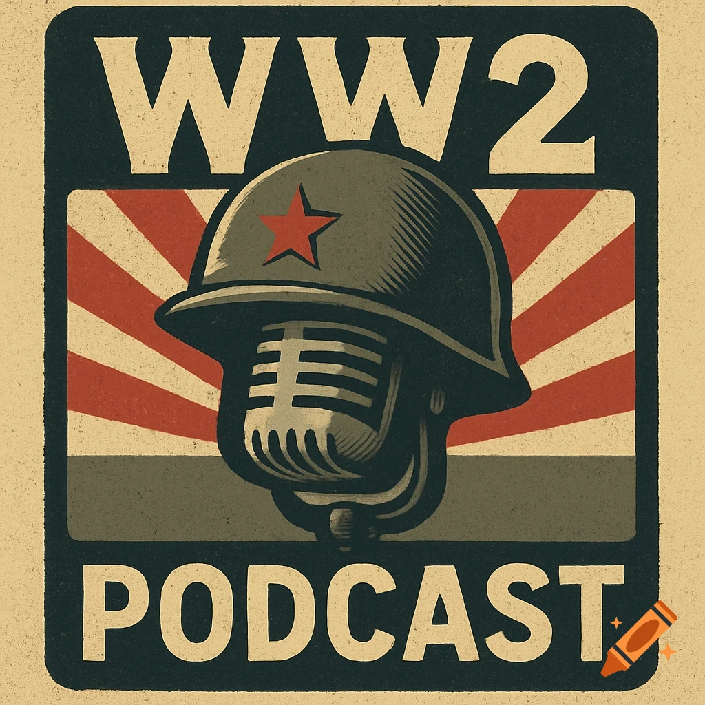 Stylized logo for WW2 Podcast featuring a helmet, microphone, and text ...