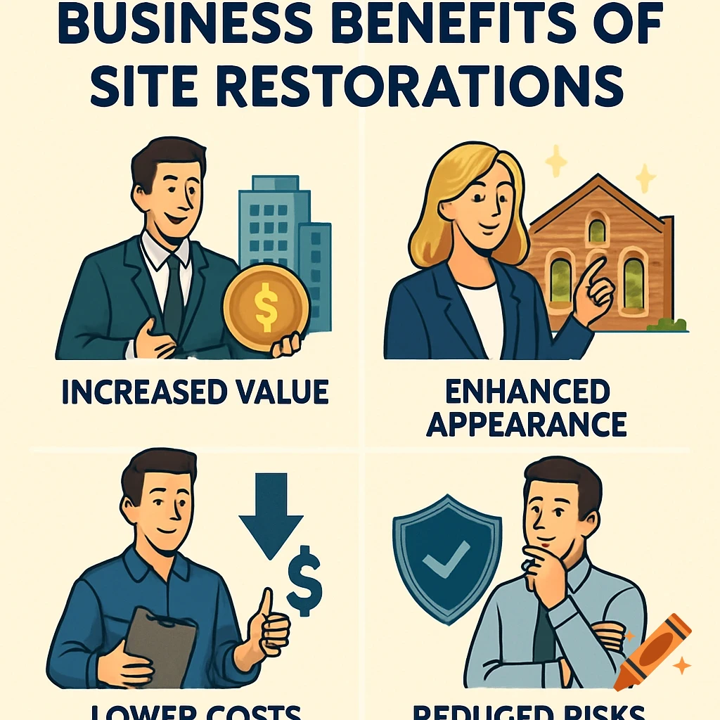 Illustration of business benefits for site restorations, showing ...