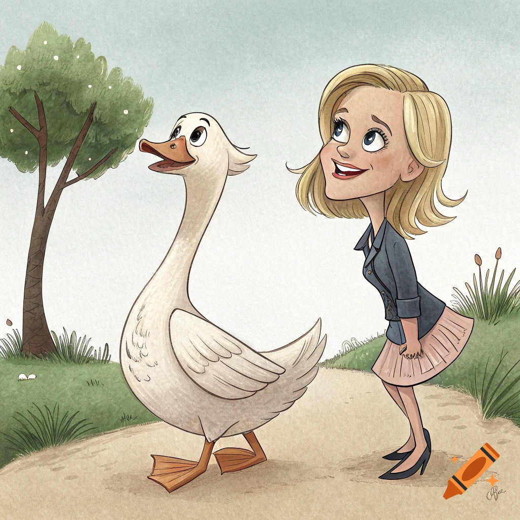 Cartoon illustration of a woman resembling Reese Witherspoon walking ...