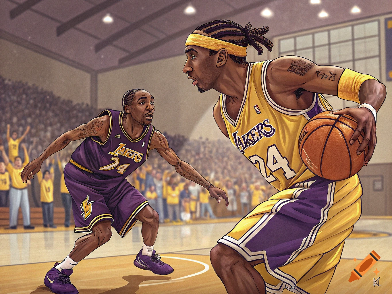 Illustration of Kobe Bryant playing basketball and being guarded by ...