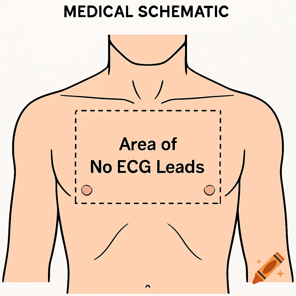 Medical schematic of a human chest highlighting an area where ECG leads ...