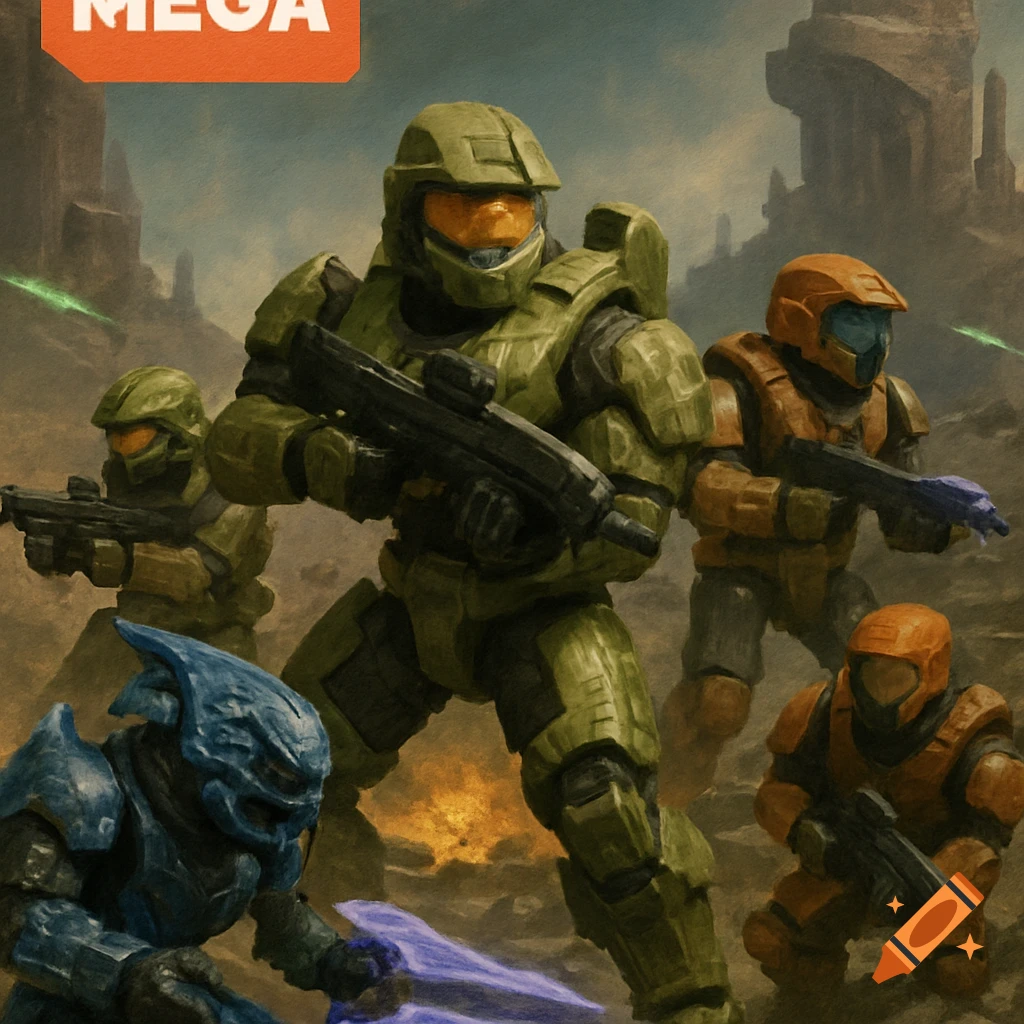 Master Chief and Spartans battling a Covenant Elite in a sci-fi ...