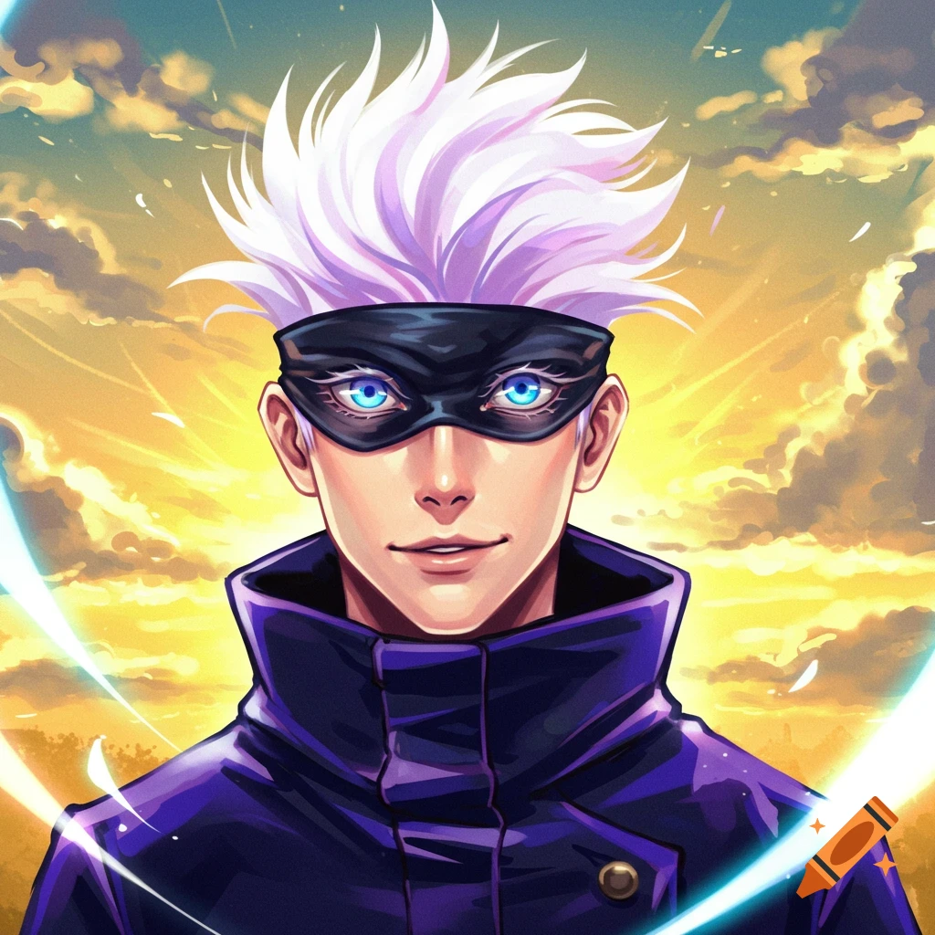 Anime portrait of Gojo from Jujutsu Kaisen with a mask and blue eyes ...
