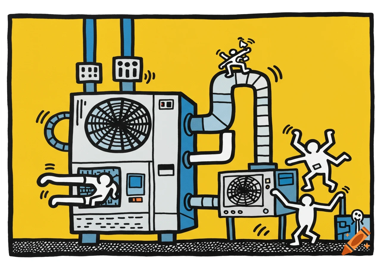 A Keith Haring style illustration showing stick figures interacting ...