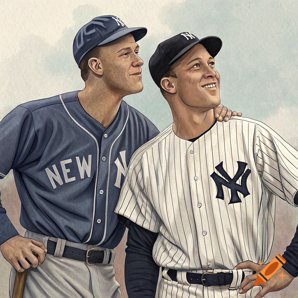 Illustration of two baseball players in New York Yankees uniforms. on ...