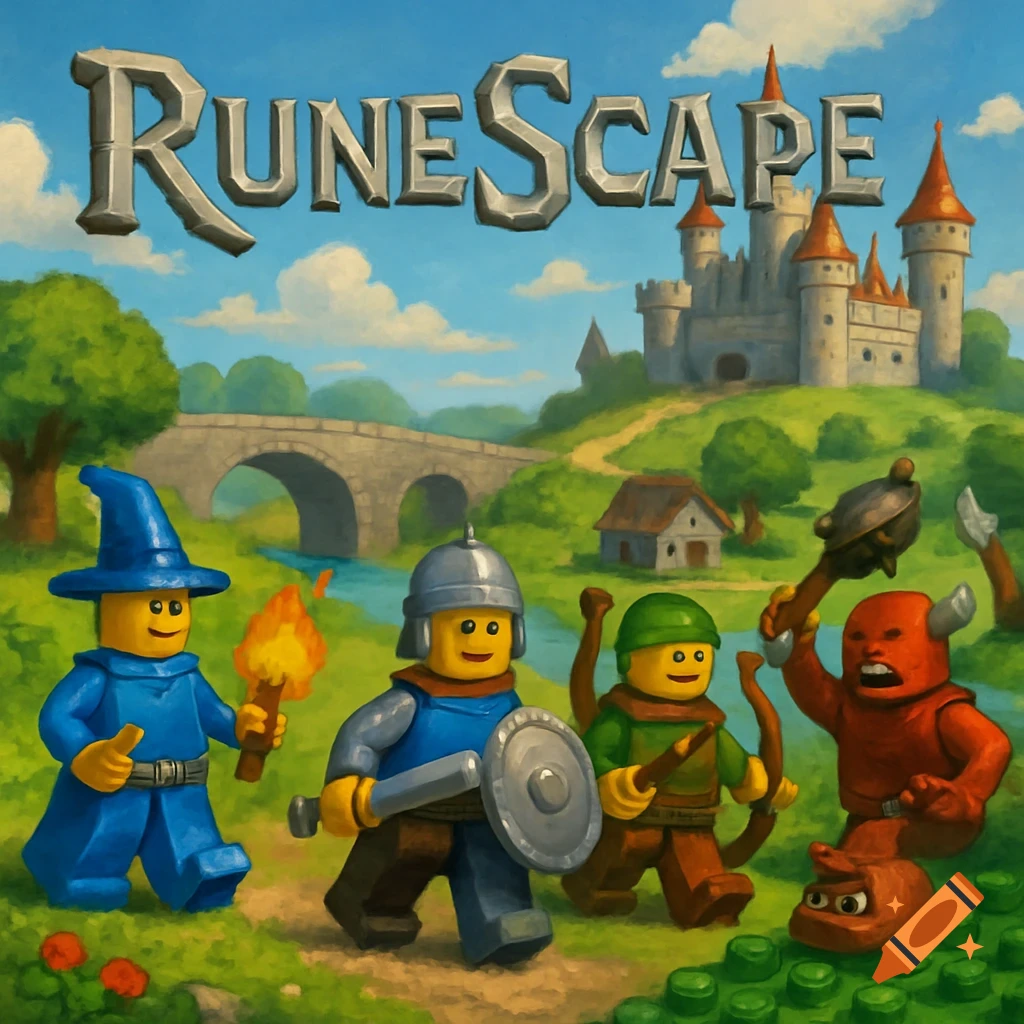 Lego figures dressed as fantasy adventurers in a landscape with a ...
