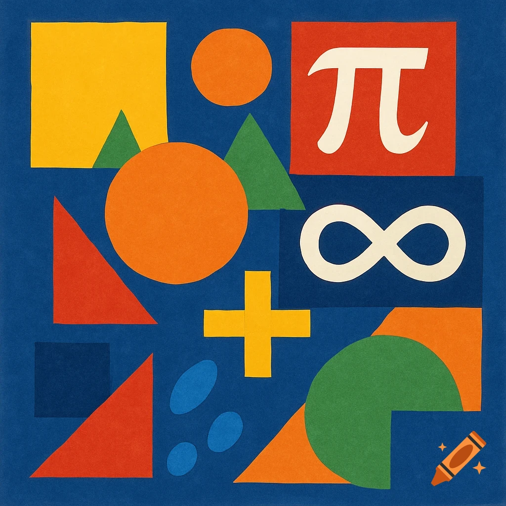 Colorful abstract collage of geometric shapes and mathematical symbols ...