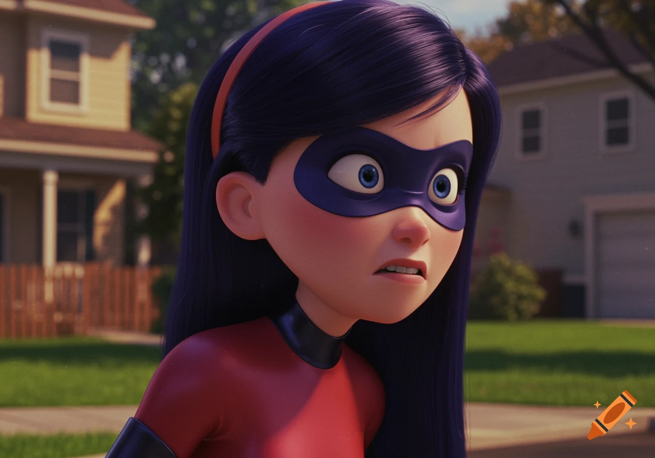 Close-up 3D animation portrait of Violet Parr from The Incredibles in ...
