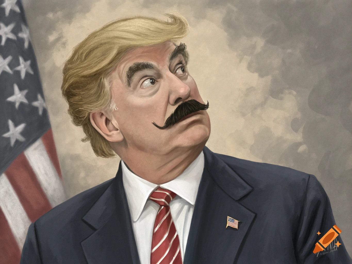 Caricature of Donald Trump with a Groucho Marx mustache, in a suit with ...