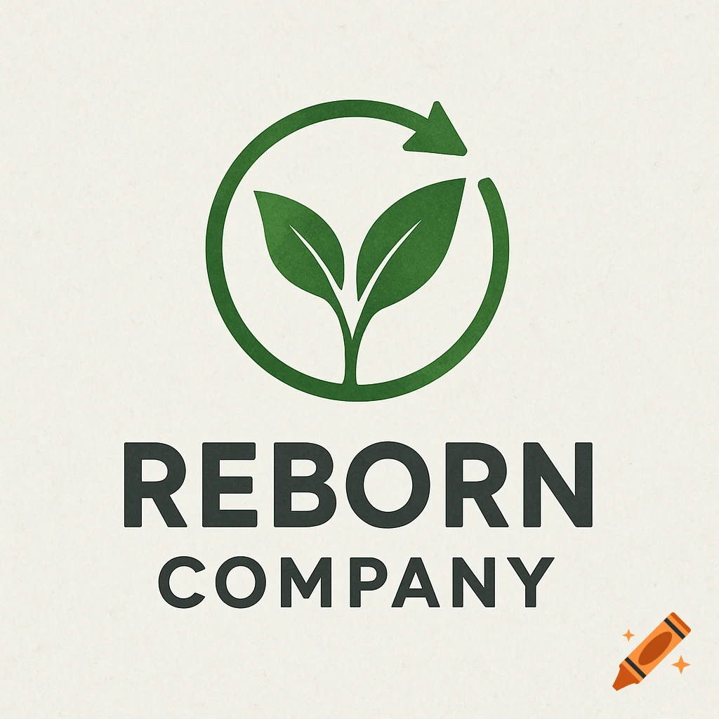 A green logo features a recycling arrow circle around two green leaves ...