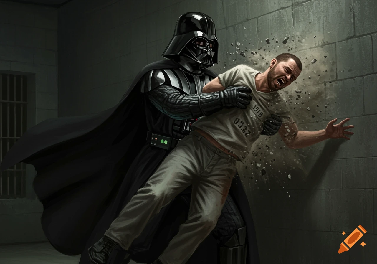 Illustration of Darth Vader using the Force to lift an inmate in a ...