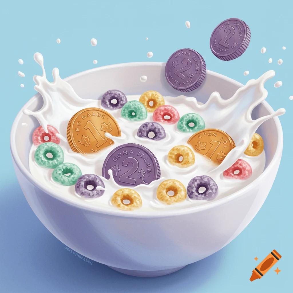 Illustration of Canadian loonie and toonie coins mixed into a bowl of ...