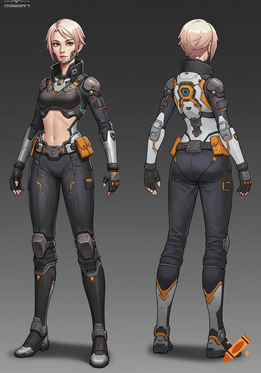 Full body character design of a female fighter in futuristic armor ...