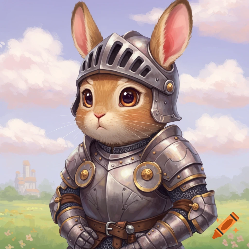 A cute chibi rabbit wearing medieval armor. on Craiyon