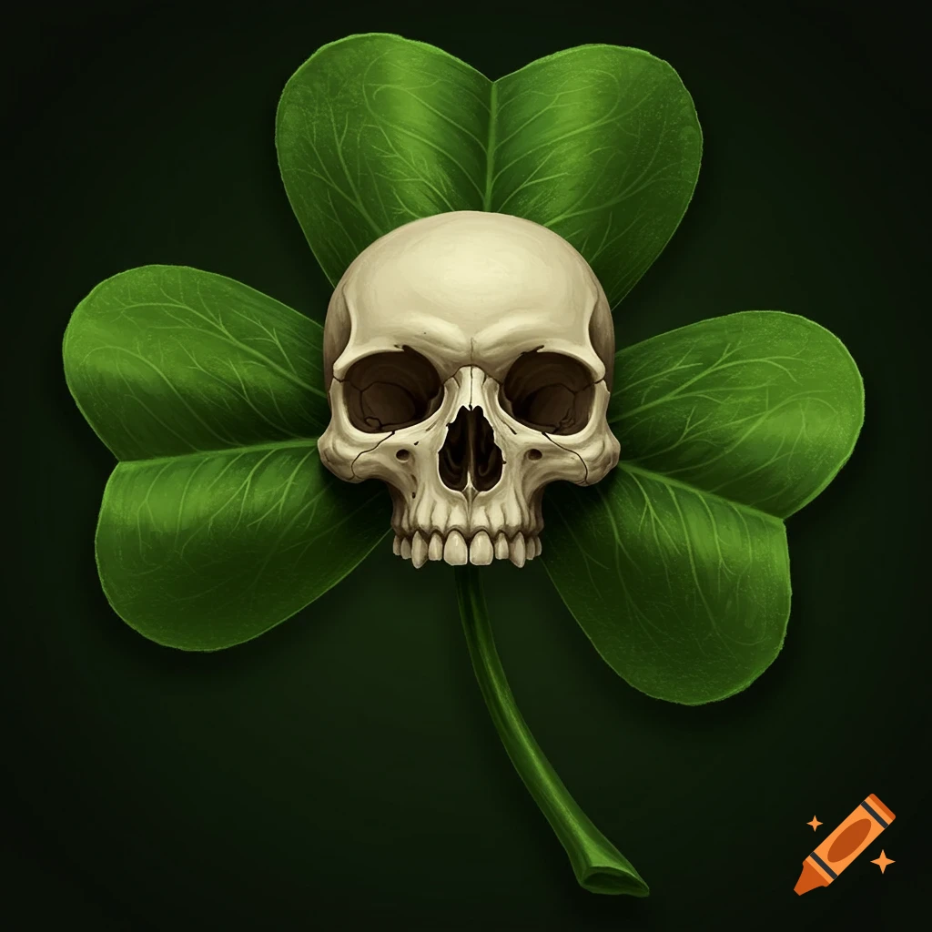 An illustration of a human skull placed in the center of a green four ...