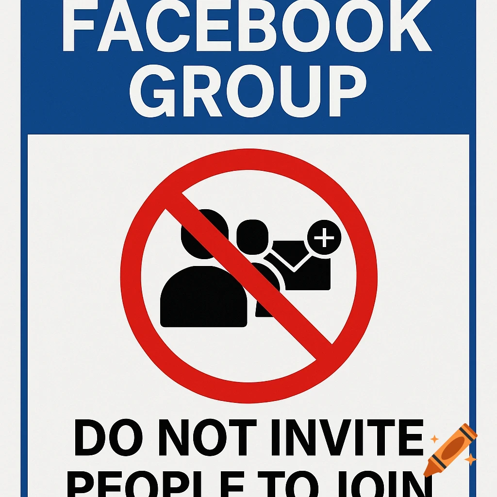 Graphic sign for a Facebook group with a 'no' symbol over people being ...