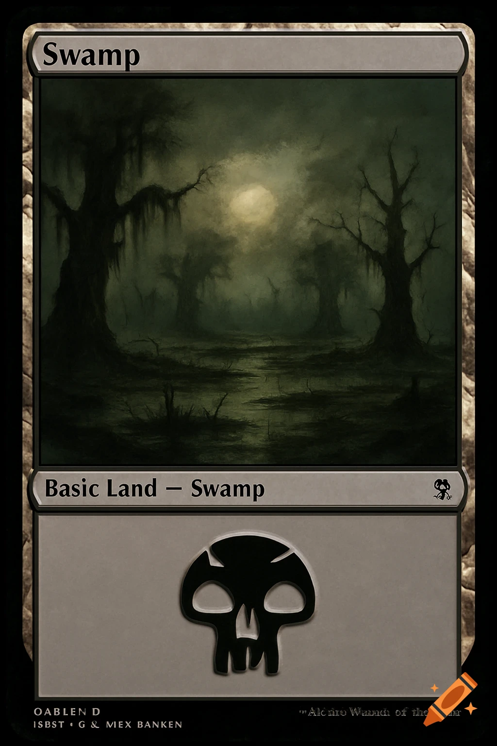 Magic: The Gathering Swamp basic land card featuring a dark, foggy ...