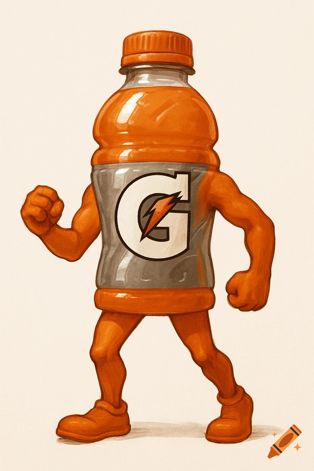 Illustration of an orange Gatorade bottle character with arms and legs ...