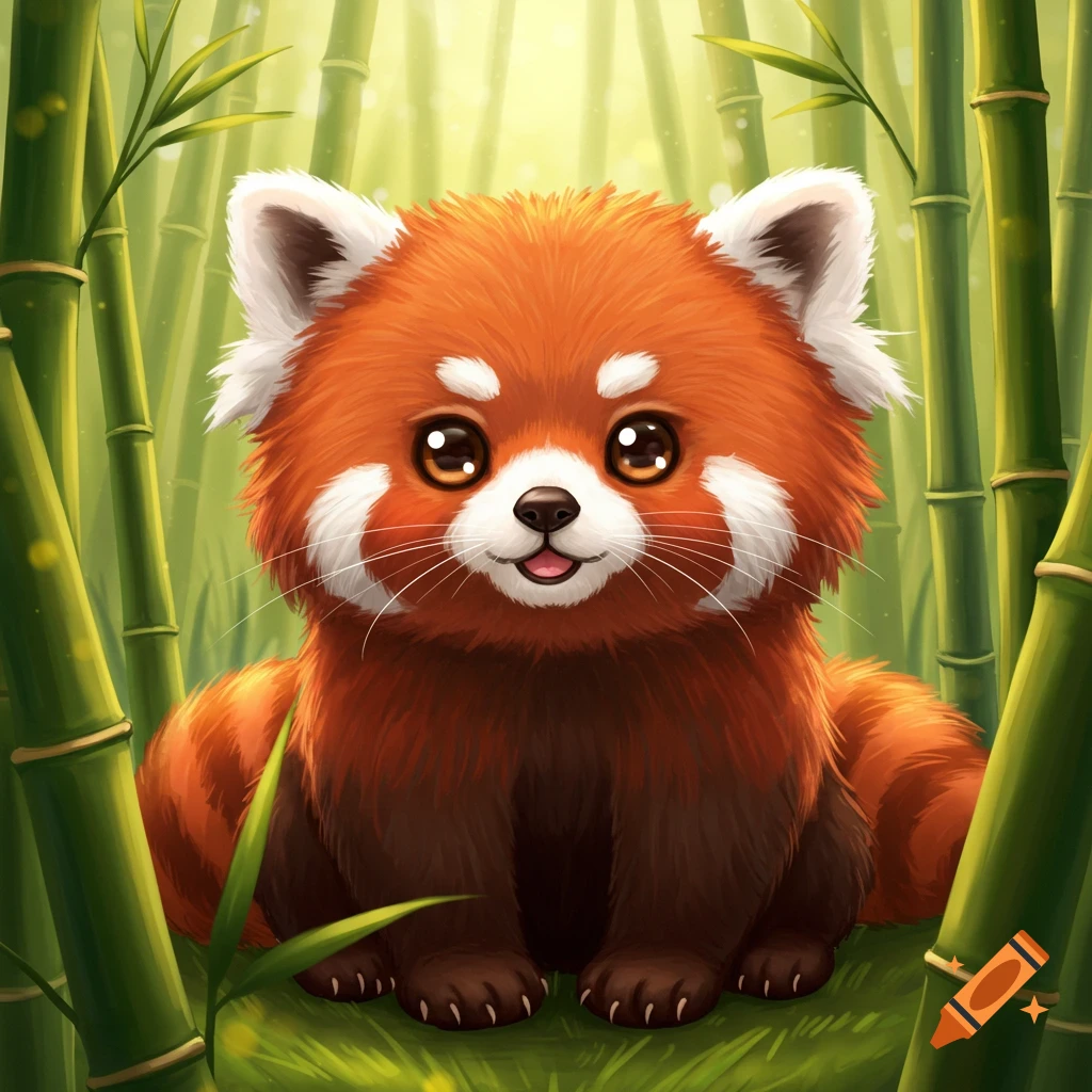Cute red panda sitting in a bamboo forest, illustration. on Craiyon