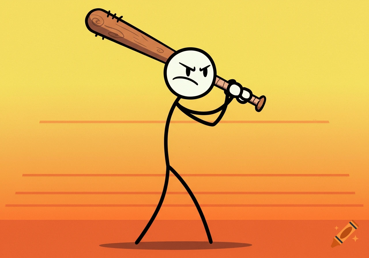 Angry stick figure holding a baseball bat on Craiyon