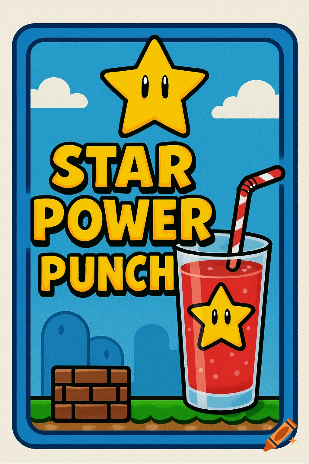 Cartoon sign for 'Star Power Punch' drink with Super Mario themes ...