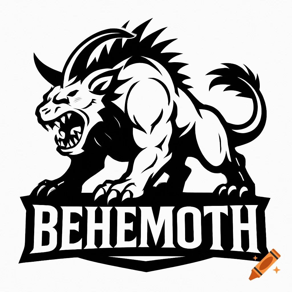 Black and white logo of a stylized monster above the word BEHEMOTH on Craiyon