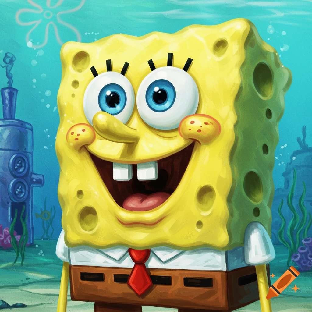 Detailed illustration of Spongebob Squarepants smiling underwater on ...