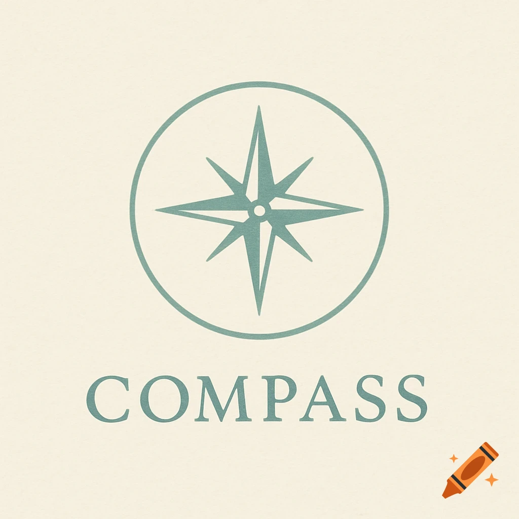 A minimalist compass rose logo with the word COMPASS below it. on Craiyon