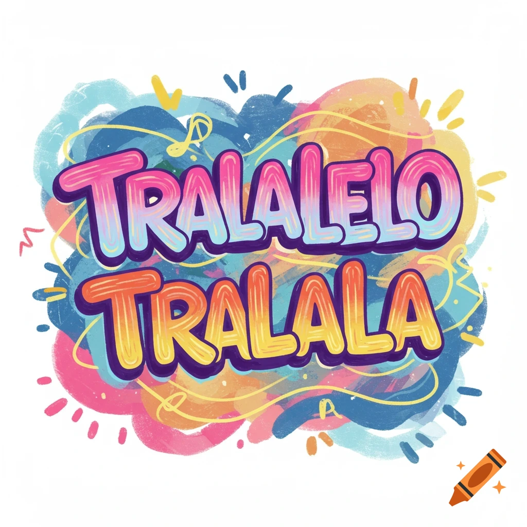 Stylized colorful text "TRALALELO TRALALA" over abstract background. on Craiyon