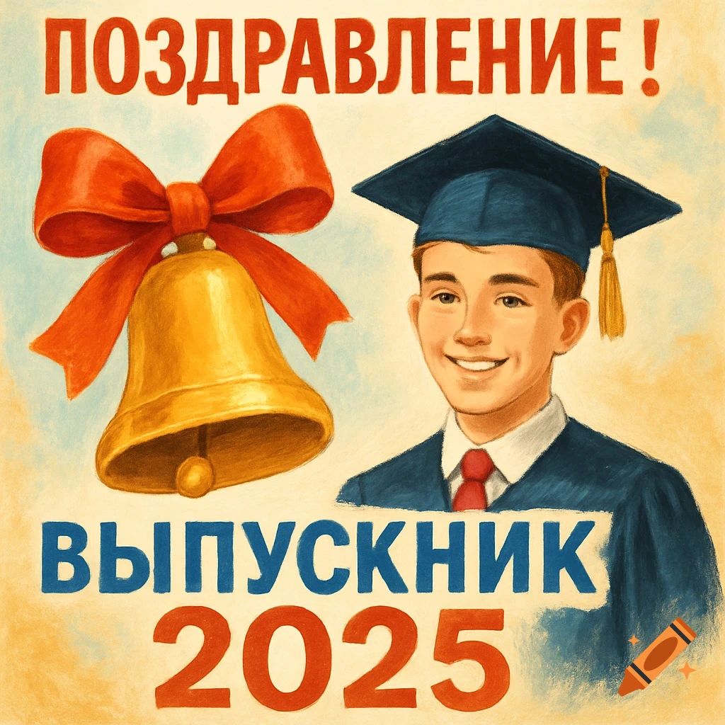 Vintage illustration of a graduate, bell with red bow, and text ...