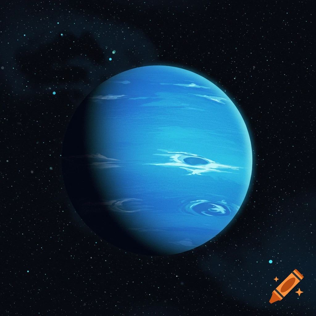 A minimalist depiction of the blue planet Neptune in space with stars. on Craiyon