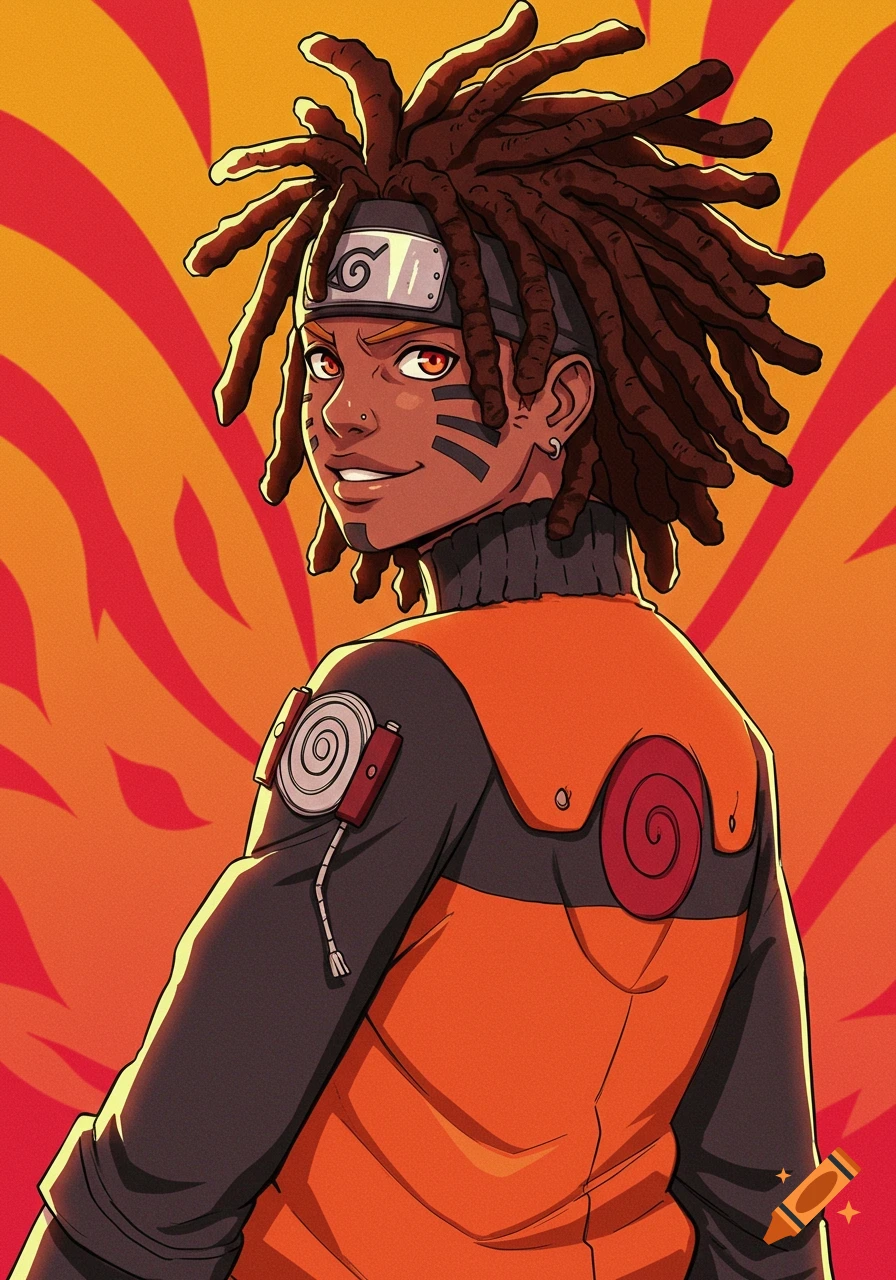 Anime portrait of a confident African American man with dreads in a ...