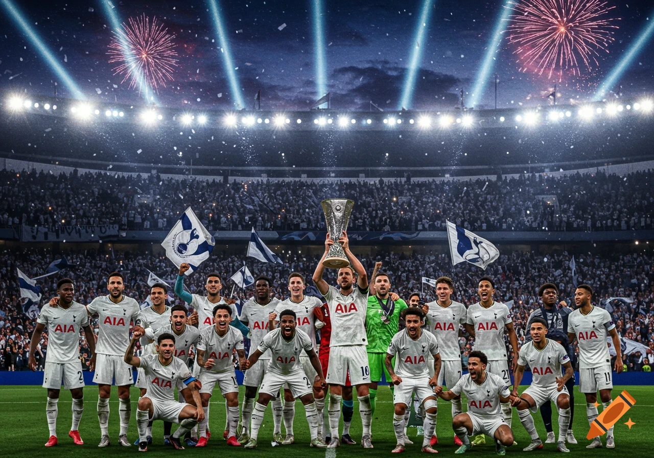 Tottenham Hotspur players celebrate winning the Europa League in a ...