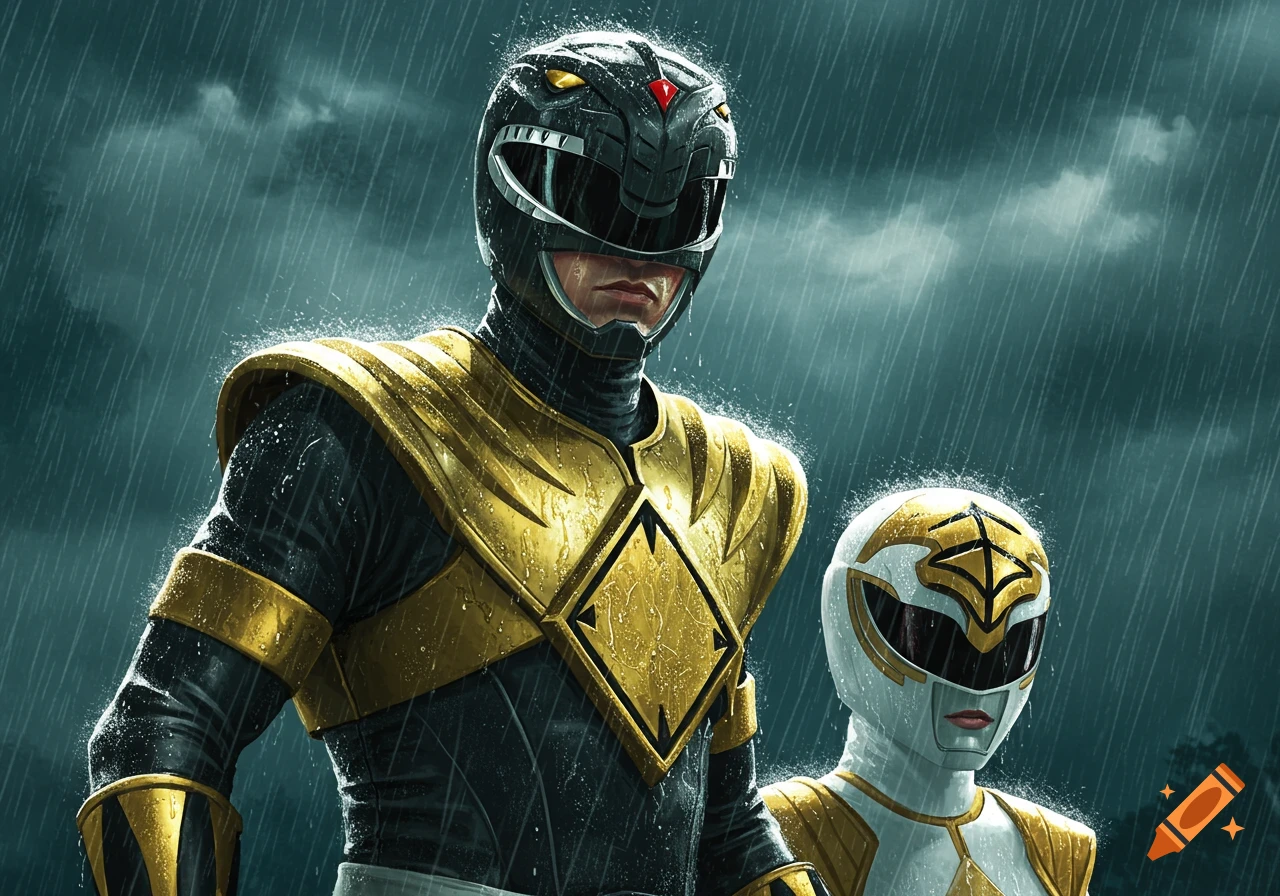 Black Power Ranger with gold chest plate and White Power Ranger ...
