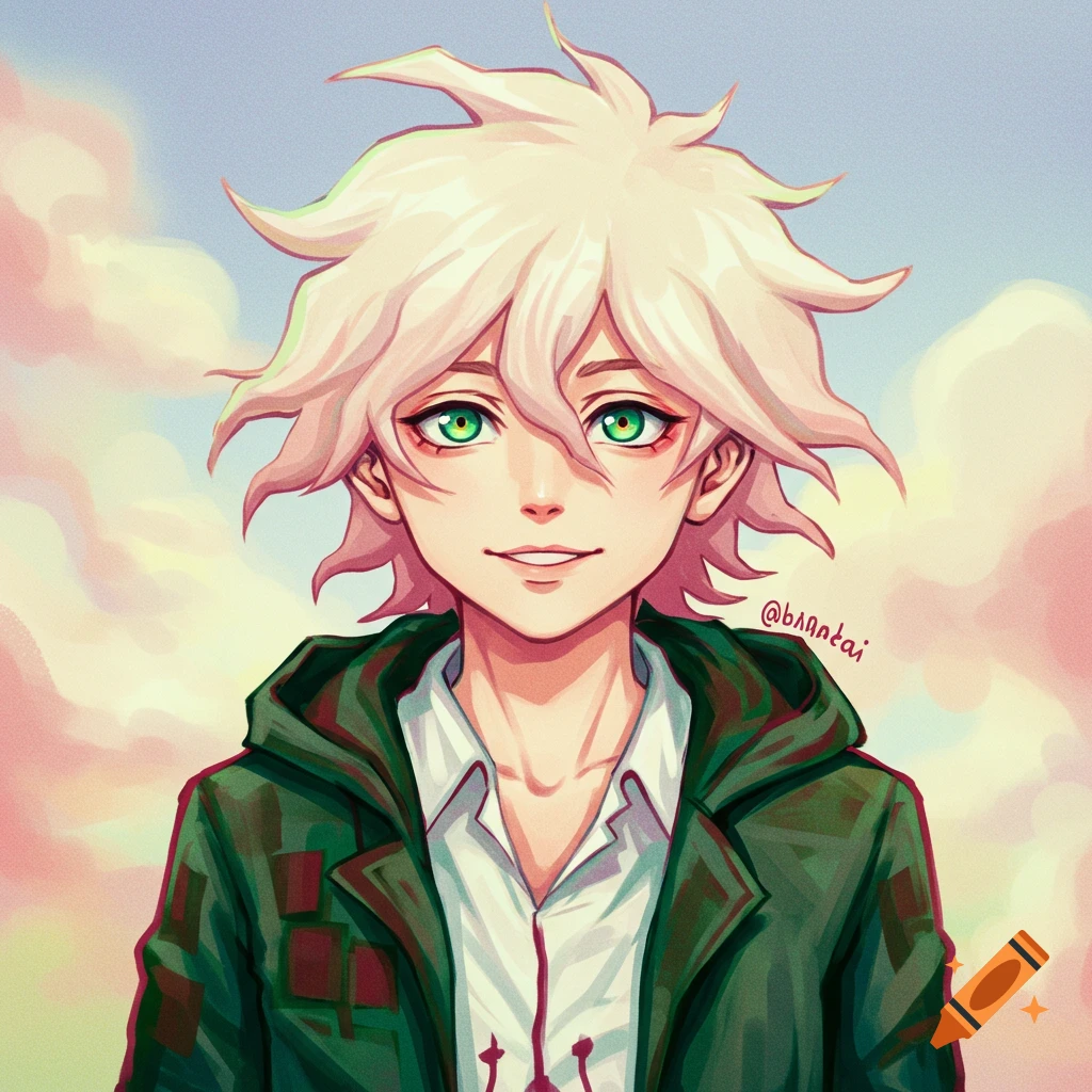 Anime portrait of Nagito Komaeda against a cloudy sky. on Craiyon