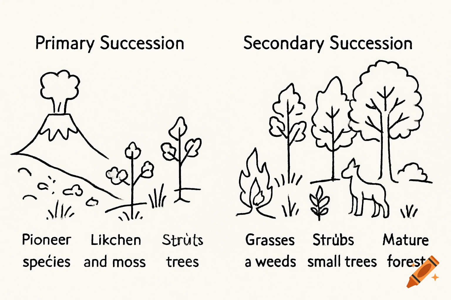 Line drawing diagram showing primary and secondary ecological ...