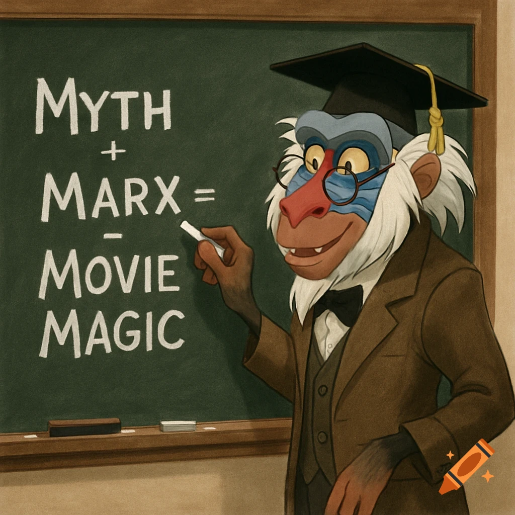 Cartoon baboon professor writing on a chalkboard on Craiyon