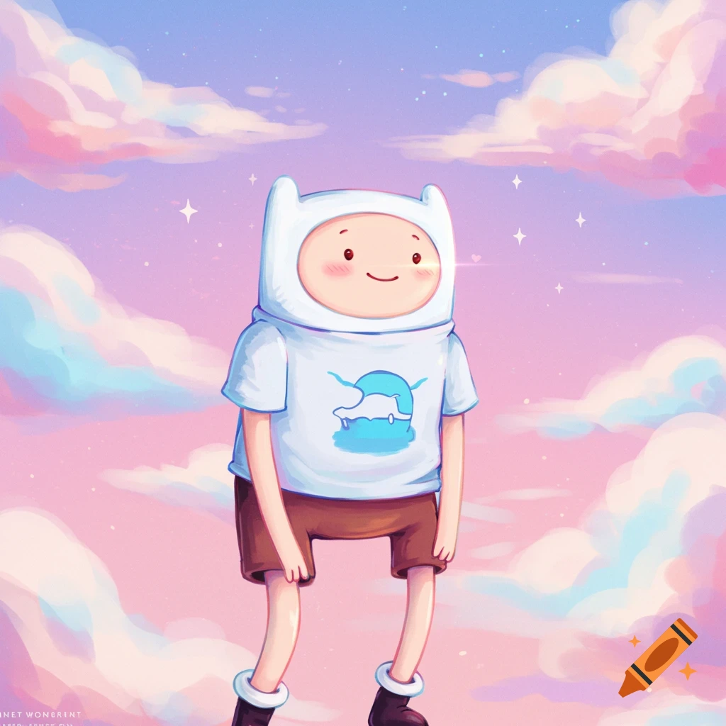 Illustration of Finn from Adventure Time floating in a pink and blue ...