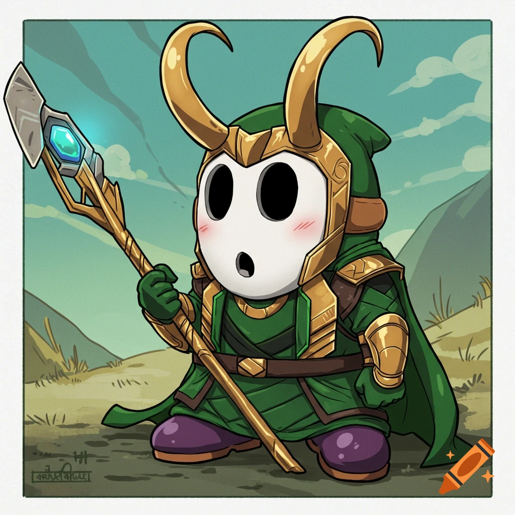 Cartoon Shy Guy character from Mario dressed in a Loki costume from ...