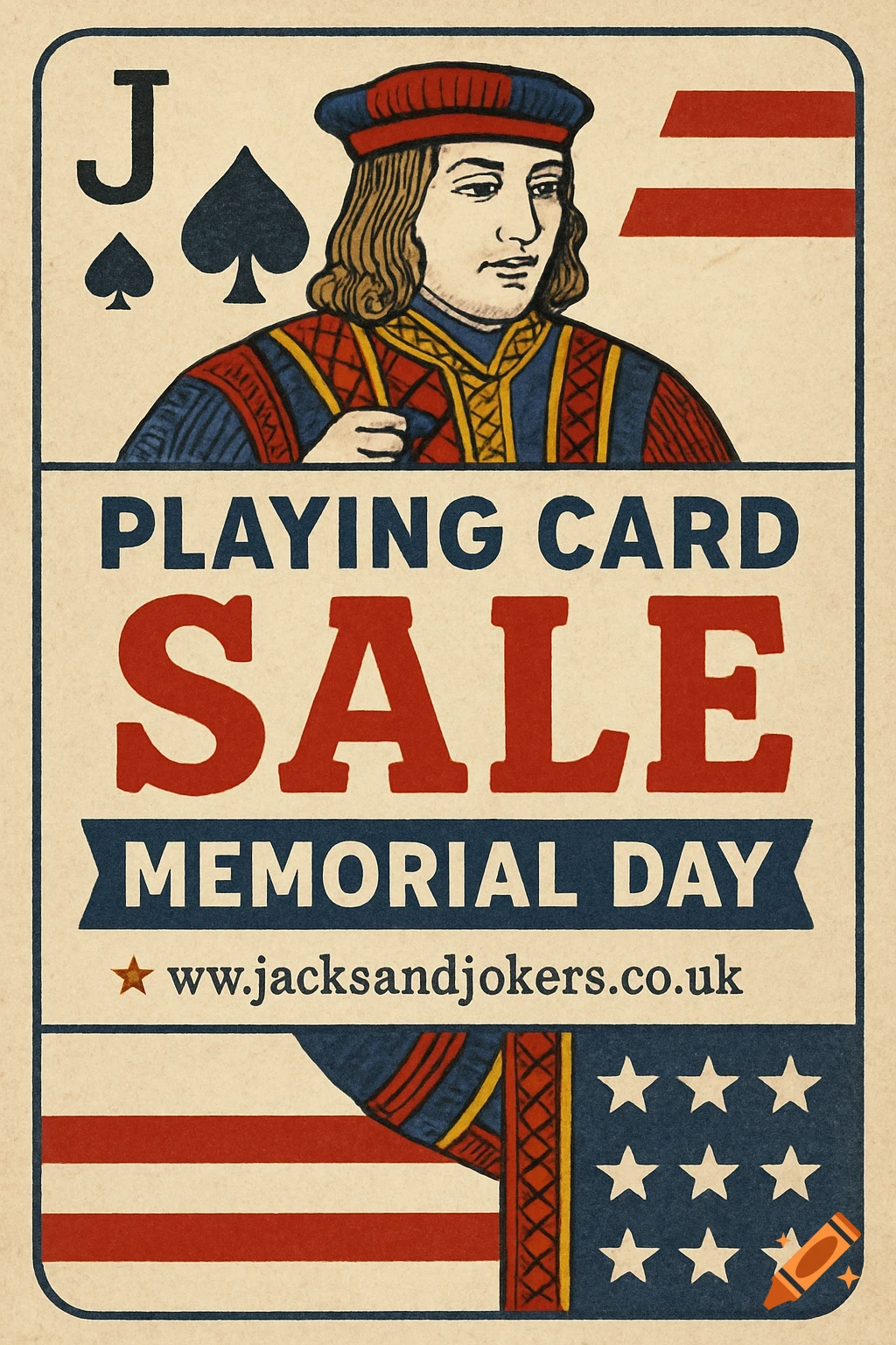Vintage style advertisement for a Memorial Day playing card sale ...