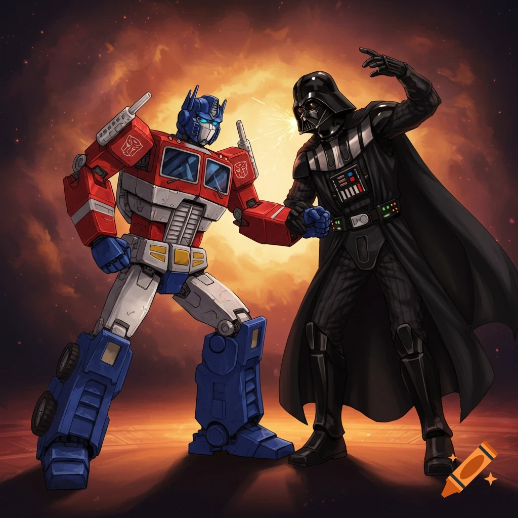 Optimus Prime faces off against Darth Vader in a dynamic sci-fi ...