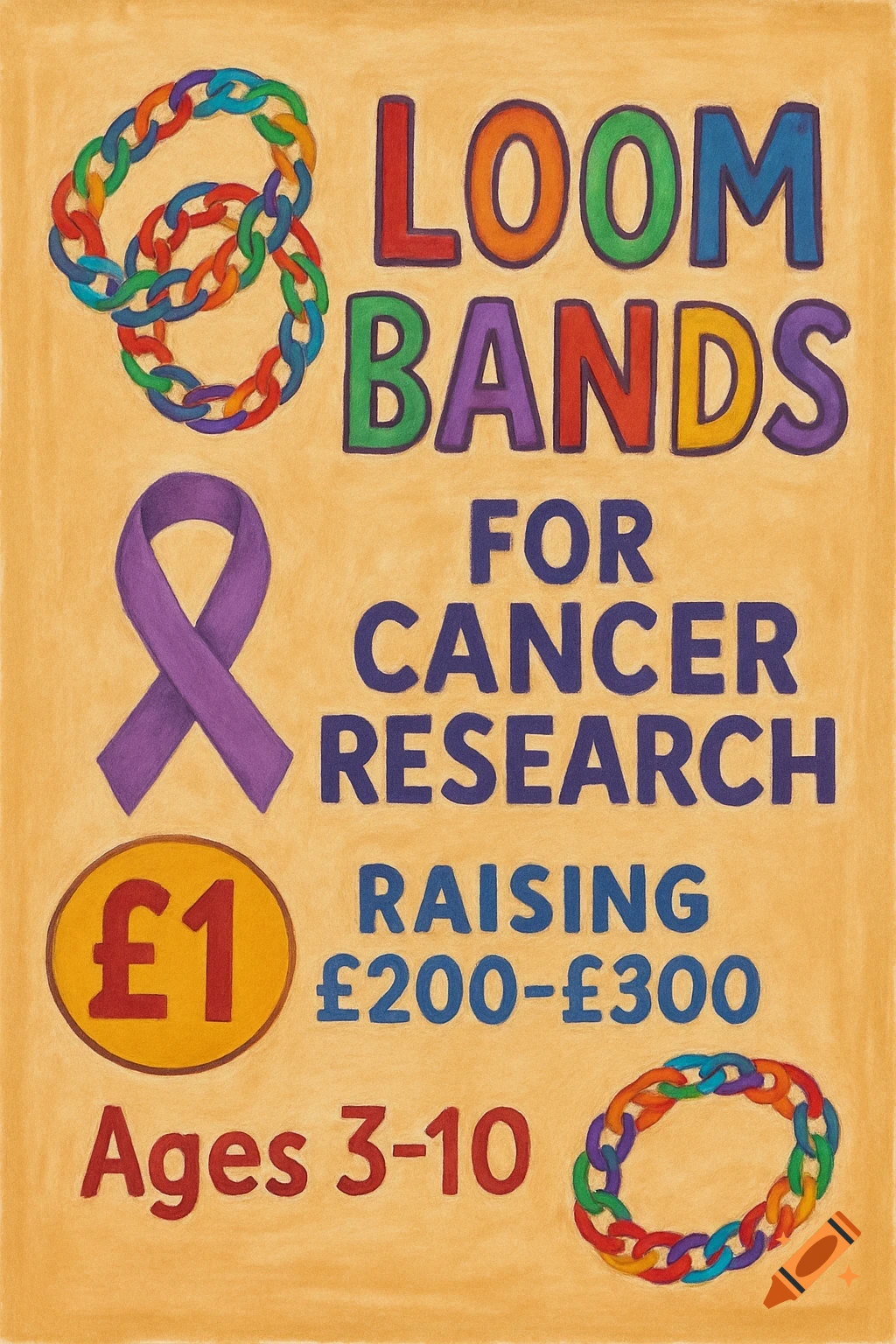 Poster for Loom Bands for Cancer Research fundraising with colorful ...