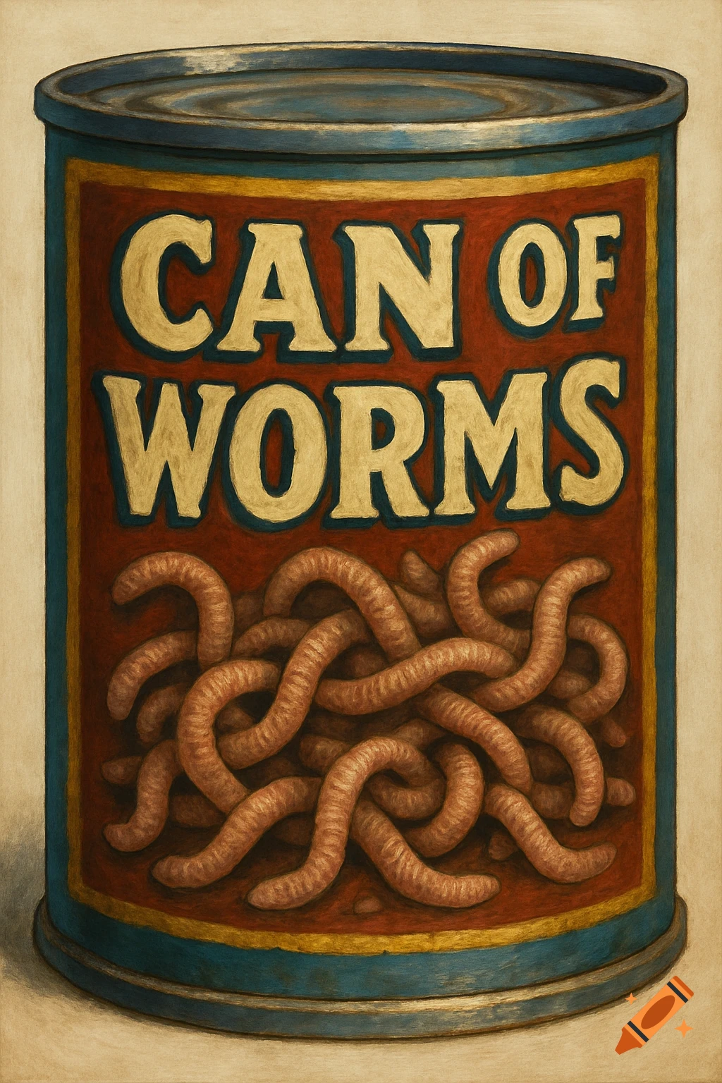 Illustration of a tin can labeled 'CAN OF WORMS' filled with worms. on ...